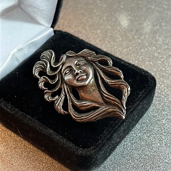 Artisan | Jewelry | Art Nouveau Lady Face Pin In Sterling Silver ...